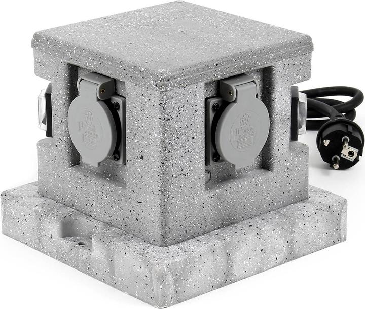 Wiltec Gartensteckdose 4fach Granitoptik Aussensteckdose Sensor IP44 ...