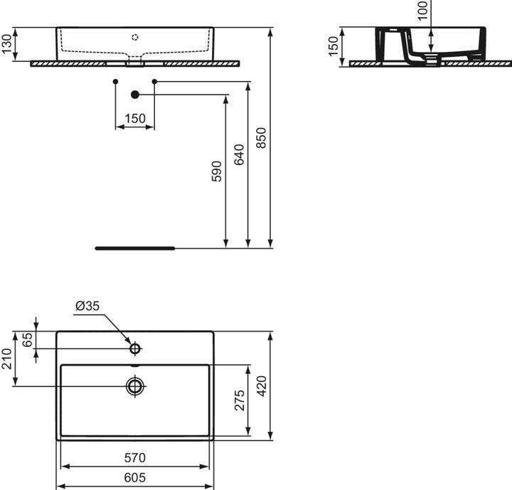 Ideal Standard Strada 600mm top-mounted washbasin, with tap bench K0781 ...