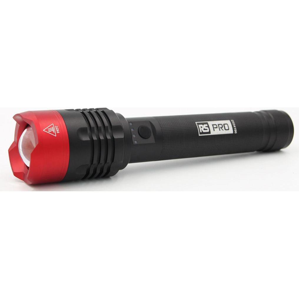 RS PRO LED Torch Black, Red - Rechargeable 10000 lm, 267 mm - Galaxus