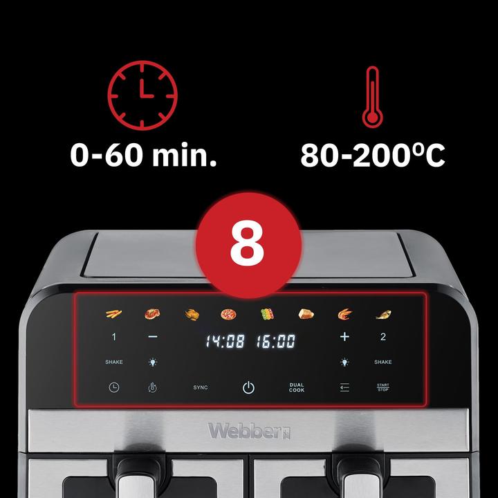 Webber Frytkownica Beztłuszczowa Podwójna Air Fryer Dwukomorowa Ceramiczna