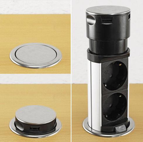 Chilitec Built-in desk socket outlet, 3-gang, UBS-A+C - buy at Galaxus