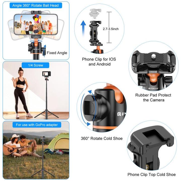 Puluz 1.4m Phone Selfie Stick Tripod Vlog Live Streaming Holder with ...