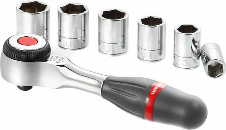 Facom 6-Punkt-Ratschen-Steckschlüsselsatz mit um 360° drehbarem Griff, 1/4"