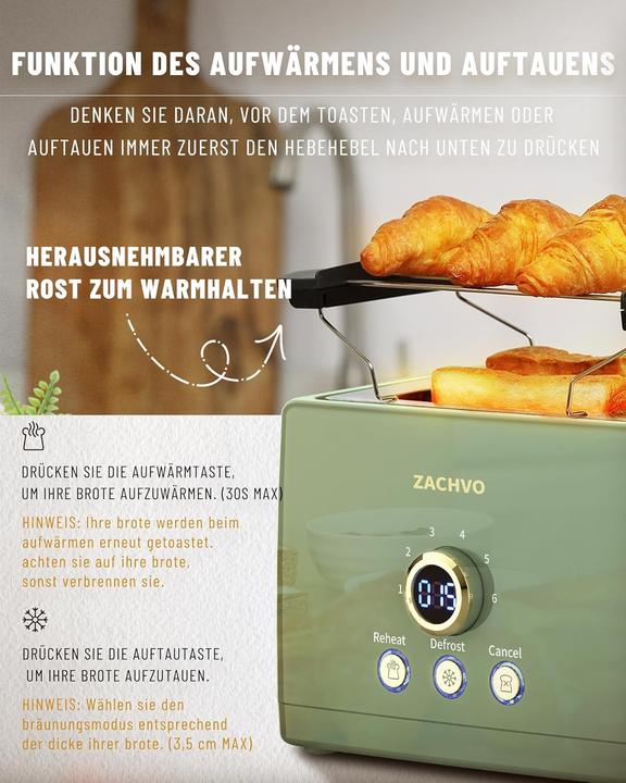 Zachvo 2 Scheiben Toaster mit Brötchenaufsatz und LED-Display - Galaxus