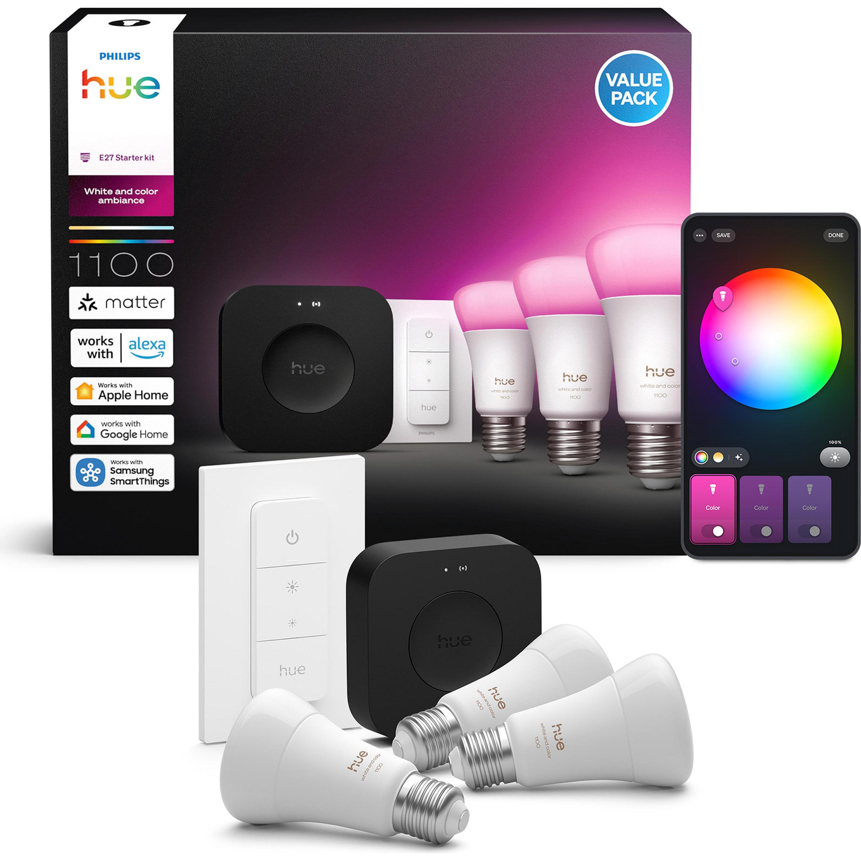 Philips Hue Starter Kit Bridge Pro + LED White & Color Ambiance (E27 ...