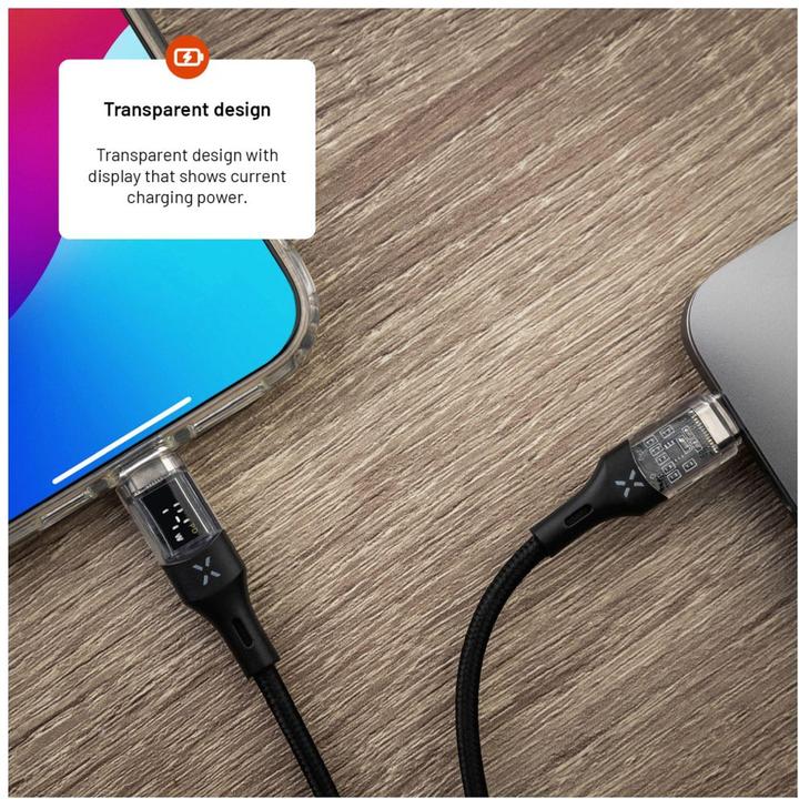 Fixed LED Charging Display USB-C/C 100W cable 1.2m - Black - Galaxus