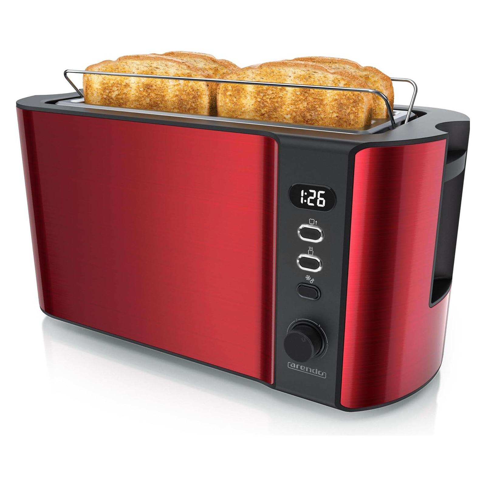 Arendo Langschlitz-Toaster mit Defrost und Brötchenaufsatz
