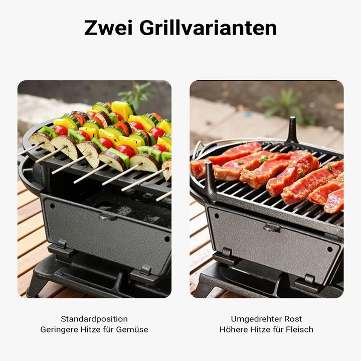 Wiltec Cast Iron Charcoal Grill BBQ Oval Tabletop Barbecue Outdoor ...