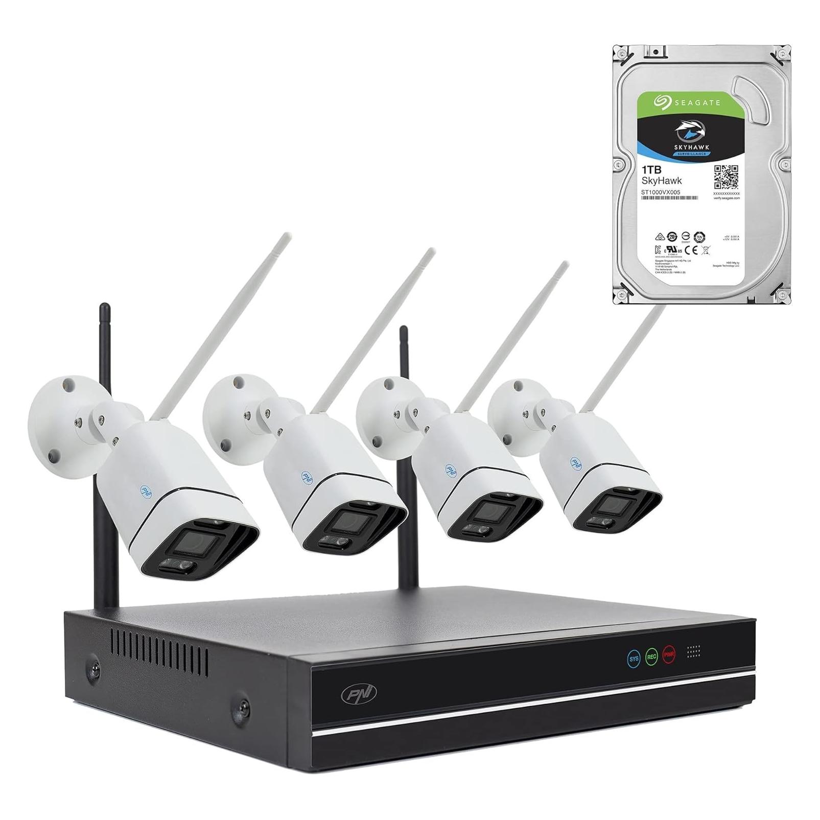 PNI Kit vidéosurveillance sans fil 4 caméras 3MP avec enregistreur et ...