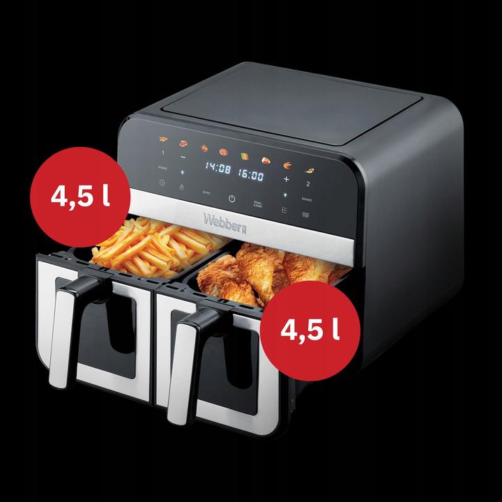 Webber Frytkownica Beztłuszczowa Podwójna Air Fryer Dwukomorowa Ceramiczna
