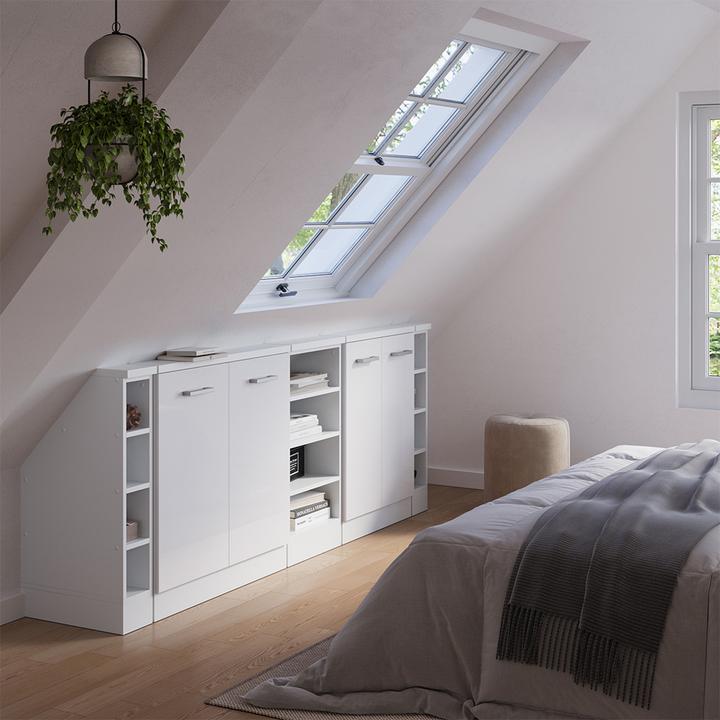 Vichy Küchenschrank für Dachschrägen R-Line, Weiss Hochglanz/Weiss, 215 ...