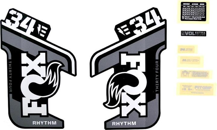 Fox Decal Kit: 2021, 34, E-BIKE+, Rhythm, Gray Logo, Matte Black Fork ...