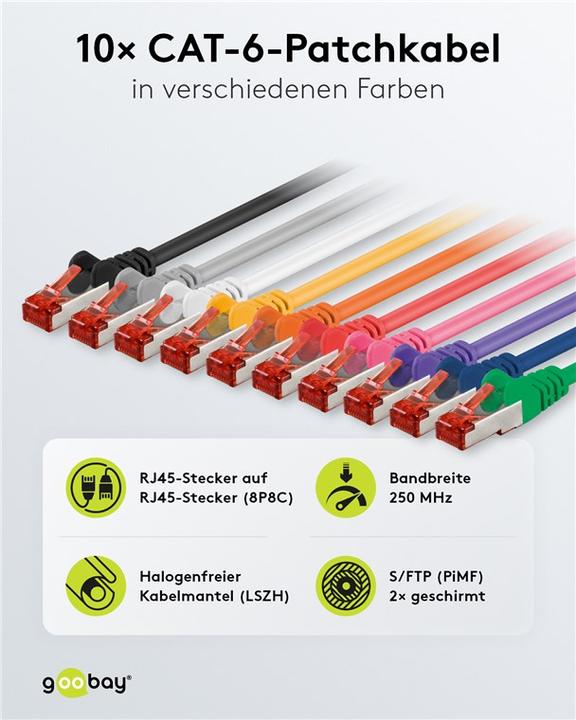 Goobay CAT 6 Patchkabel, S/FTP PiMF, 3 m, Set in 10 Farben