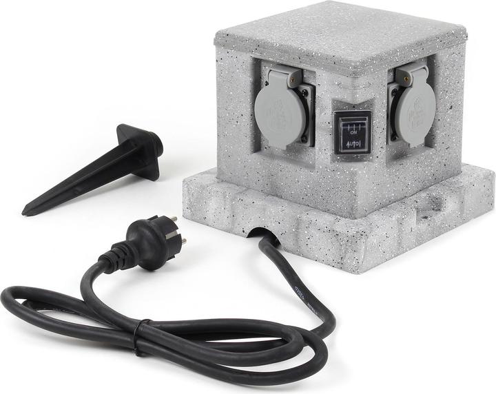 Wiltec Gartensteckdose 4fach Granitoptik Aussensteckdose Sensor IP44 ...