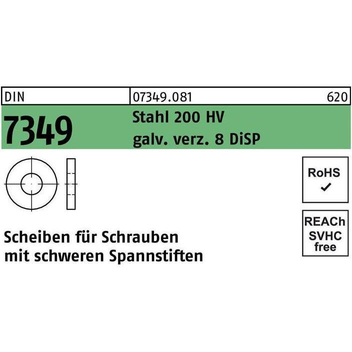 Diverse Scheibe DIN 7349 6,4 x17 x 3 Stahl 200HV galvanisch verzinkt 8 ...