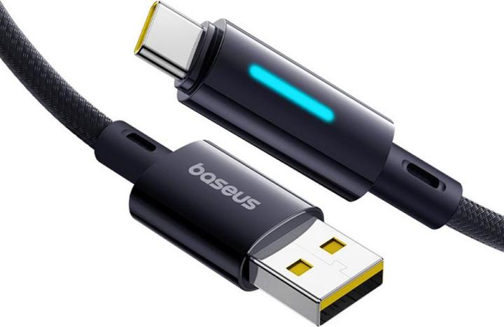Baseus USB-A to USB-C Cable Lit Button Control, 100W, 5A, 2m, Black ...