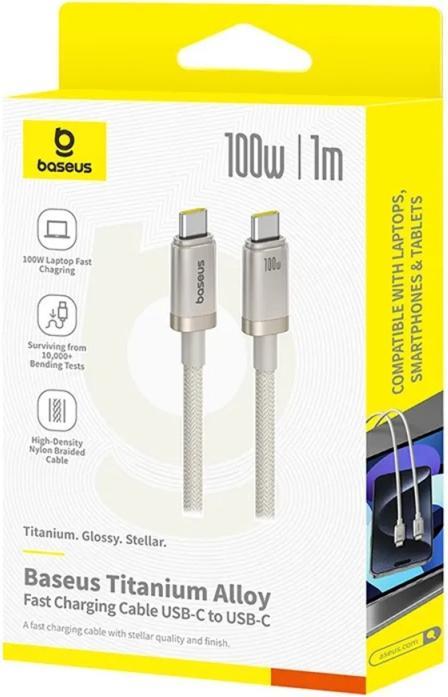 Baseus Titanium Alloy Fast Charging Cable USB-C to C, 100W, 1m, white ...