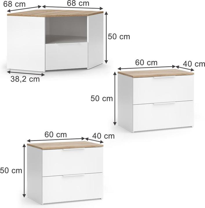Vichy Wohnwand Wido, Weiss/Sonoma, 3 Teile (60 x 50 x 40 cm) - Galaxus