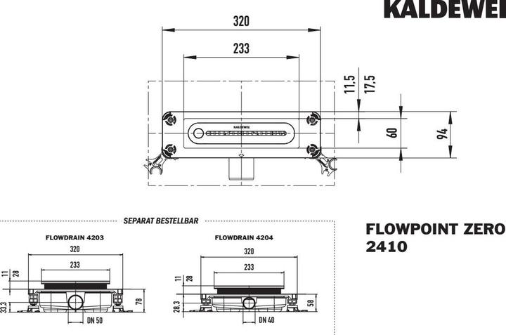 Kaldewei FLOWPOINT ZERO 2410, Caniveaux de douche, longueur 23cm ...