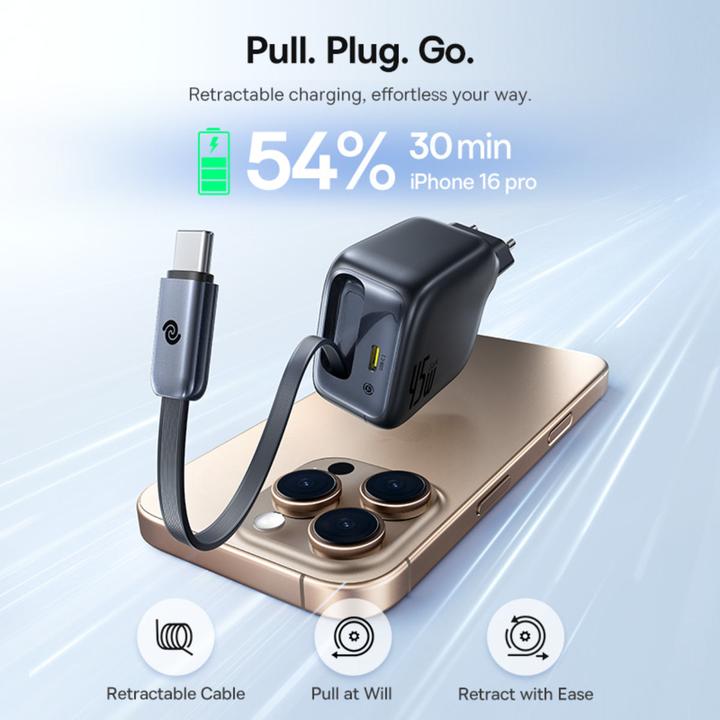 Baseus EnerCore CJ11 Charger Retractable 2C 45W EU Black - Galaxus