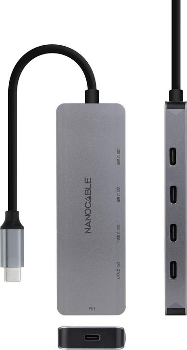Nanocable Hub USB-C male to 4 x USB-C female + USB-C PD 100W, Aluminium ...