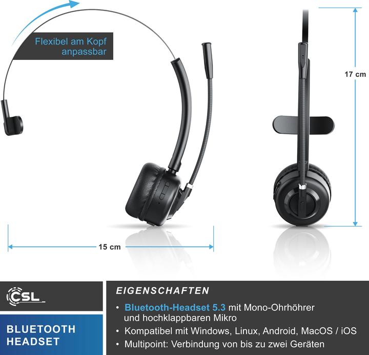 CSL Wireless headset, Bluetooth headphones, microphone, charging ...