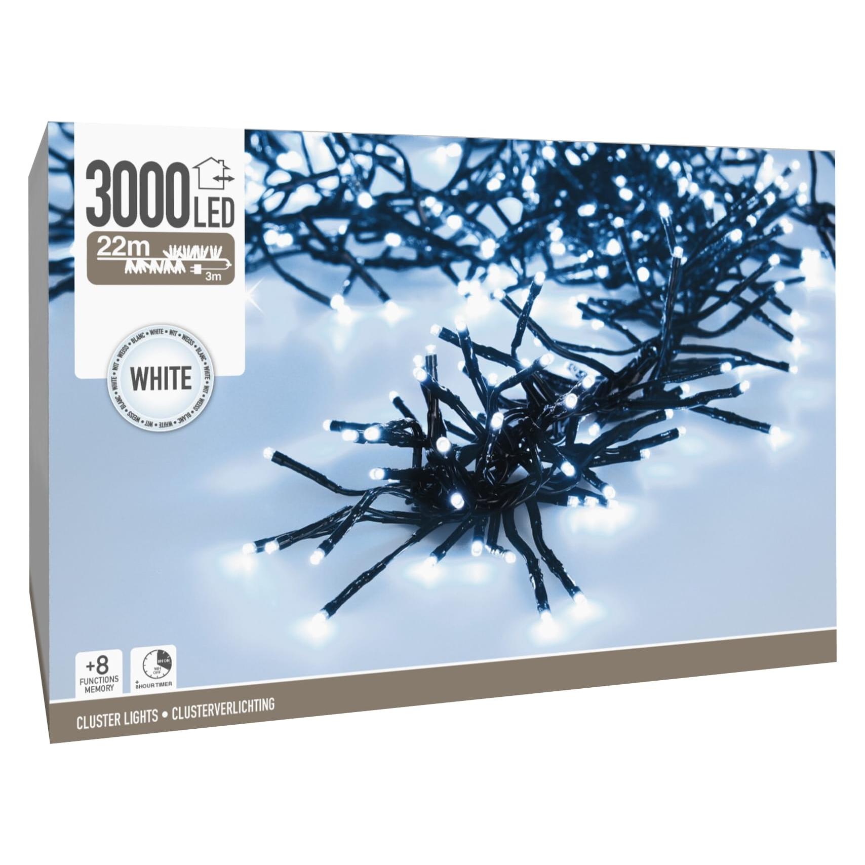 Koopman LED-Clusterlichterkette Büschel kaltweiss, 3000 LEDs, sw Kabel ...