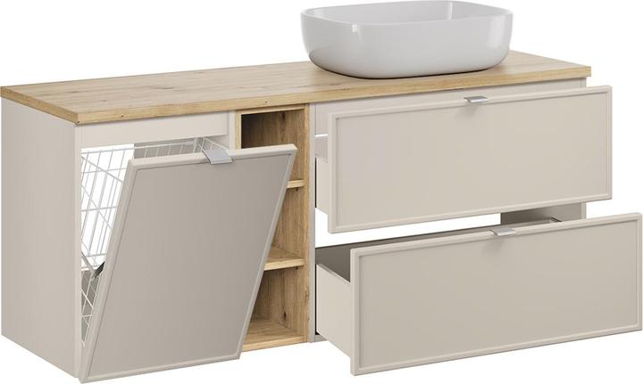 Petits-Meubles Set Einzelwaschtisch 140cm 3 Nischen Wäschekorb und Säule Alba Cachemire - Galaxus