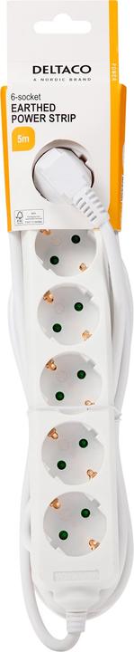 Deltaco GT-0602 power extension 6 AC outlet(s) Indoor White (6x, CEE 7/ ...
