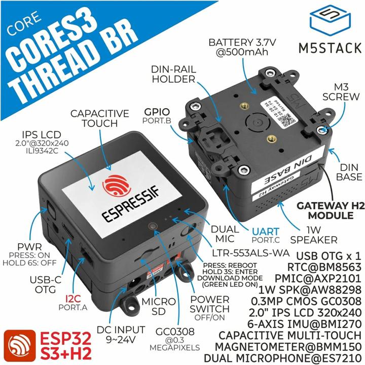 M5Stack CoreS3 Thread Border Router Kit mit ESP32 S3 und Gateway H2 ...