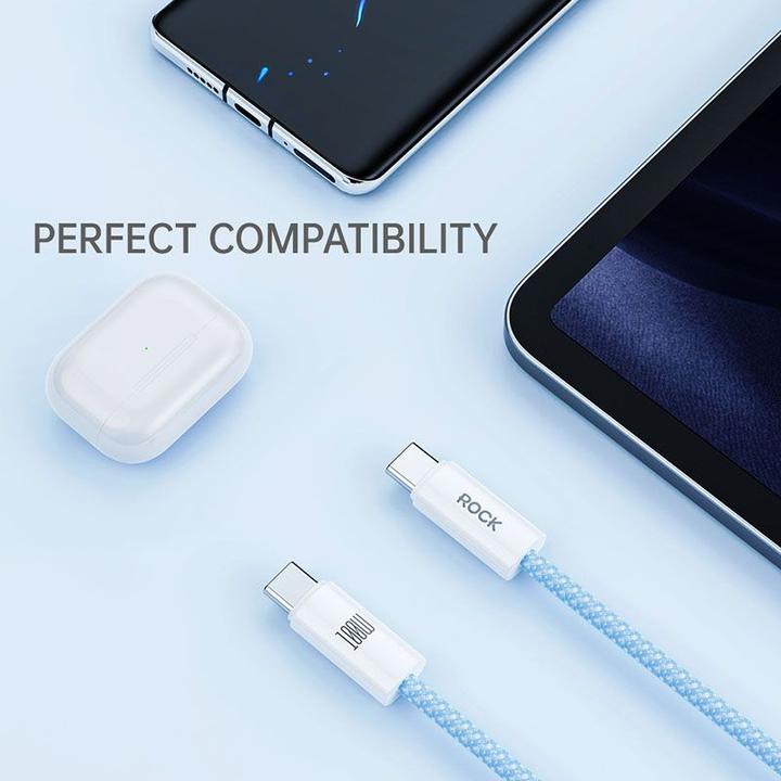 Rock Rainbow Series C TO C 100W Fast Charging Data Cable 1.2M blue (1. ...