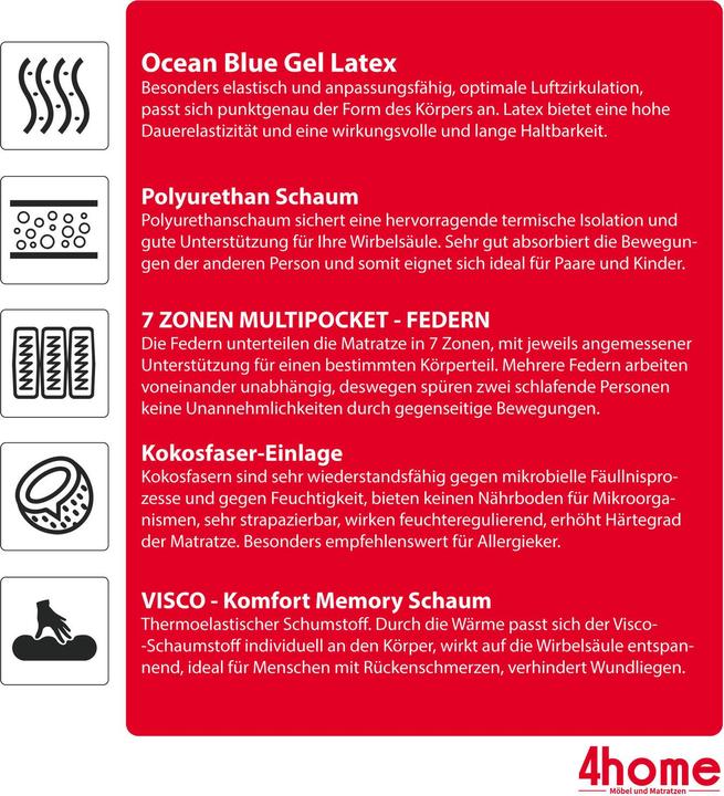 Avetoe Matratze 120x200 SOLE - Kokos Latex Gel - H4/H5 - 22cm (120 x ...