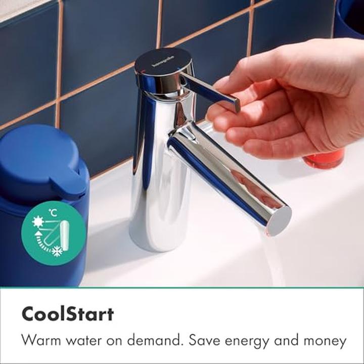 hansgrohe Sink Mixer Tap with Push-Open Waste, Energy-Saving CoolStart ...