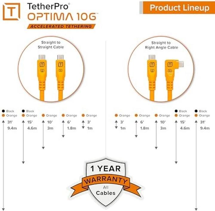 Tether Tools TetherPro Optima 10G USB-C 10' (3m) Straight To Straight ...
