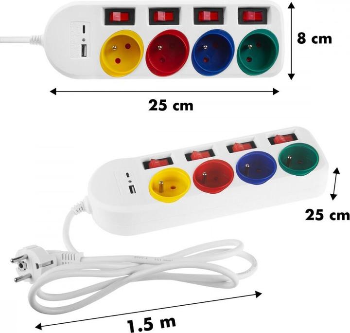Maclean Steckdosenleiste 4-fach USB A/C 1,5m, MCE508 W - Galaxus