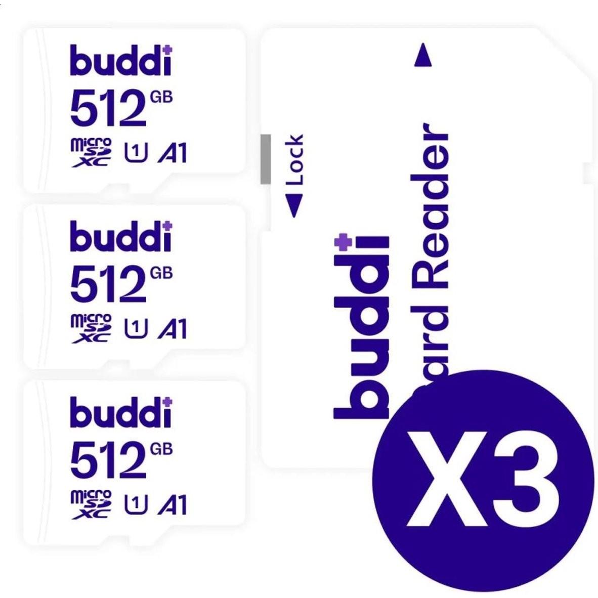 Buddi Scheda di Memoria MicroSDXC 512GB Confezione da 3 con Adattatore ...
