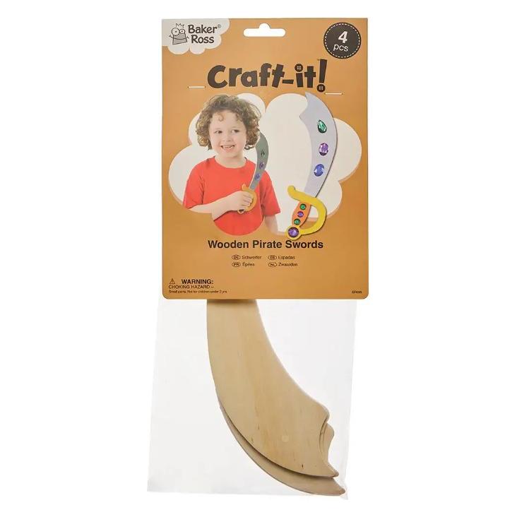 Baker Ross EF695 Pirate Wooden Swords for Children to Paint Decorate ...