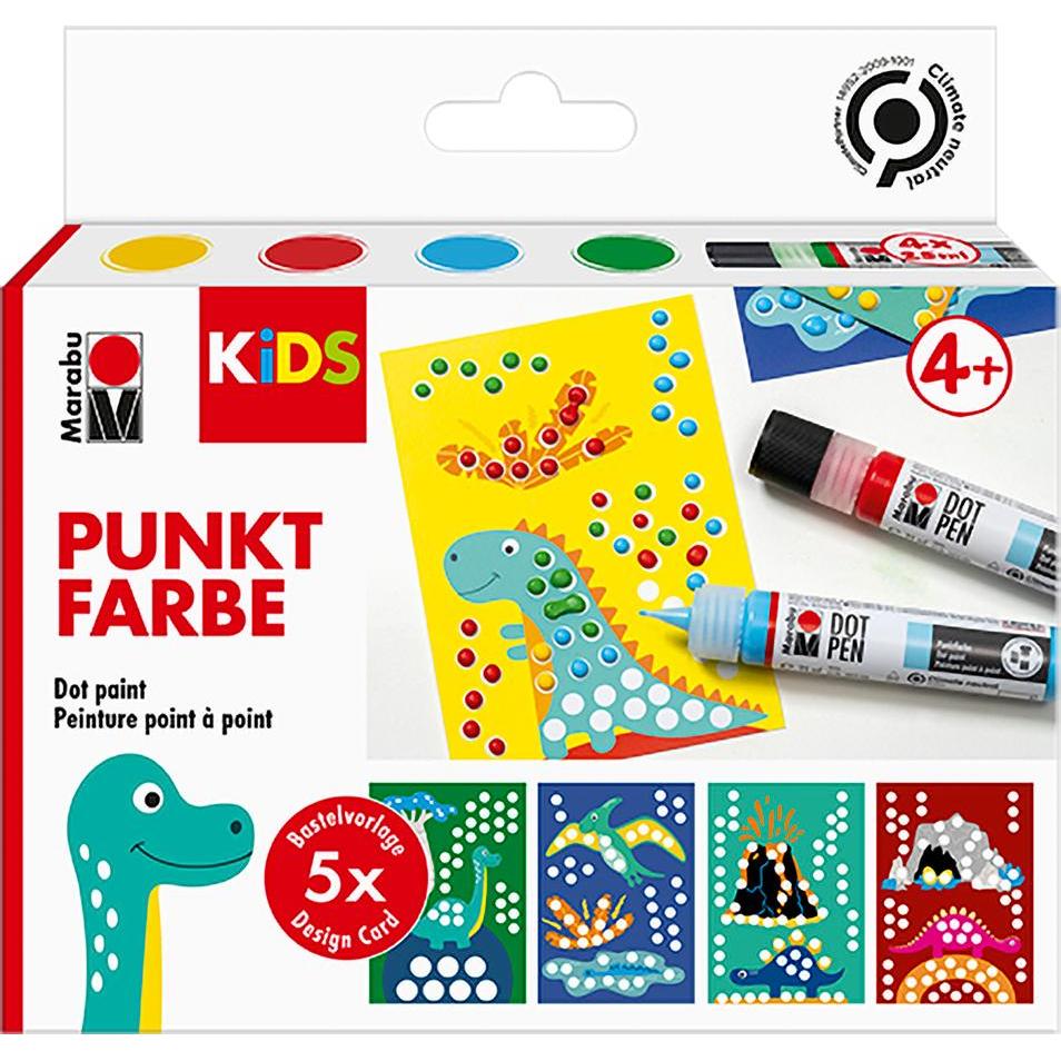 Marabu KiDS Dot Pen Set ""Dino"", 4 x 25 ml a base d'acqua, in liner ...
