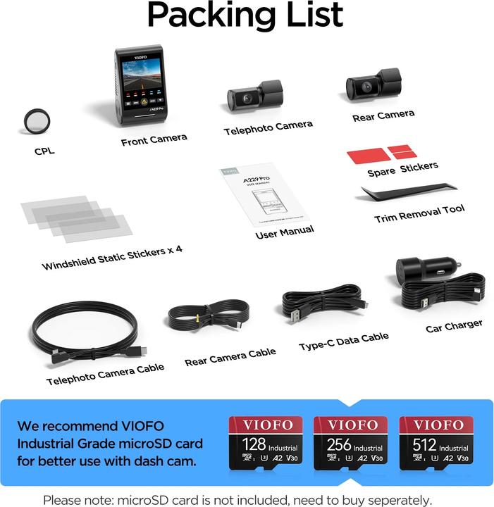 Viofo A229 PRO TELE 3CH (Front + Telephoto + Rear camera + GPS + CPL ...