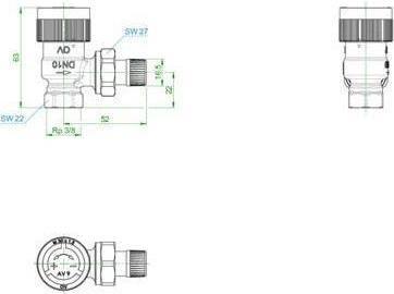 Oventrop OV Thermostatventil Baureihe AV 9 M 30x1,5, PN 10, Eck DN 10