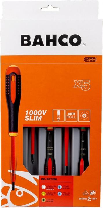 Bahco Be-9872sl Ergo Vde Insulated Screwdriver Set, 5 Piece - Galaxus