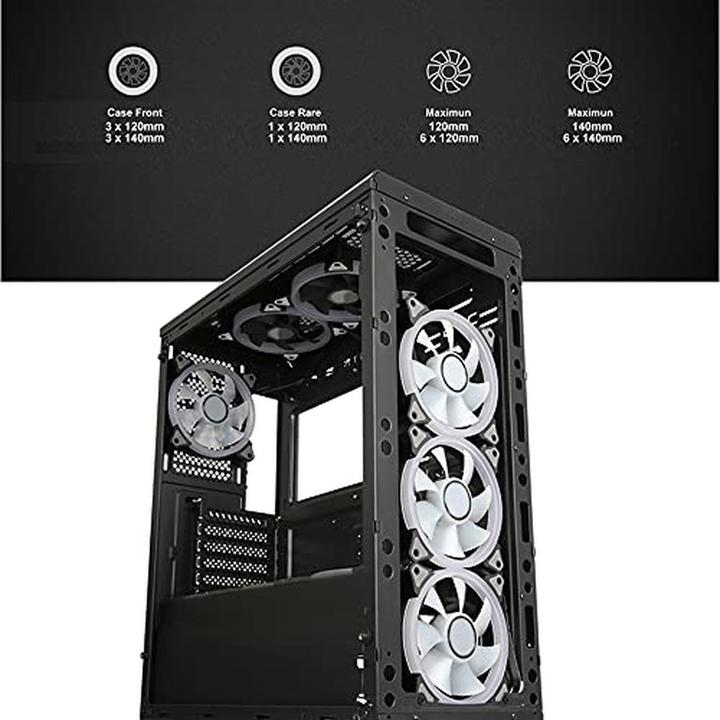 SaharaGaming P44 BLACK Gaming Tempered Glass Case with Fan Hub 4 x ...