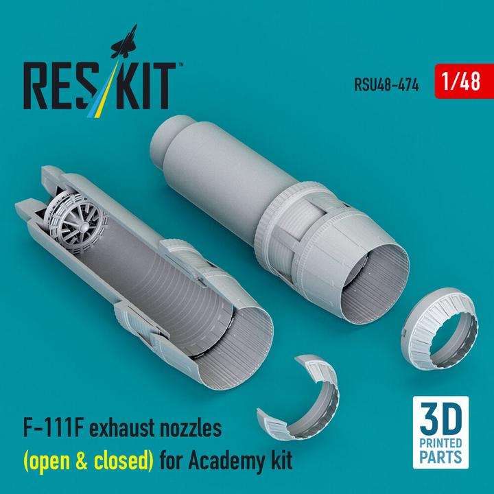 ResKit F-111F exhaust nozzles (open & closed) for Academy kit (3D Printed)