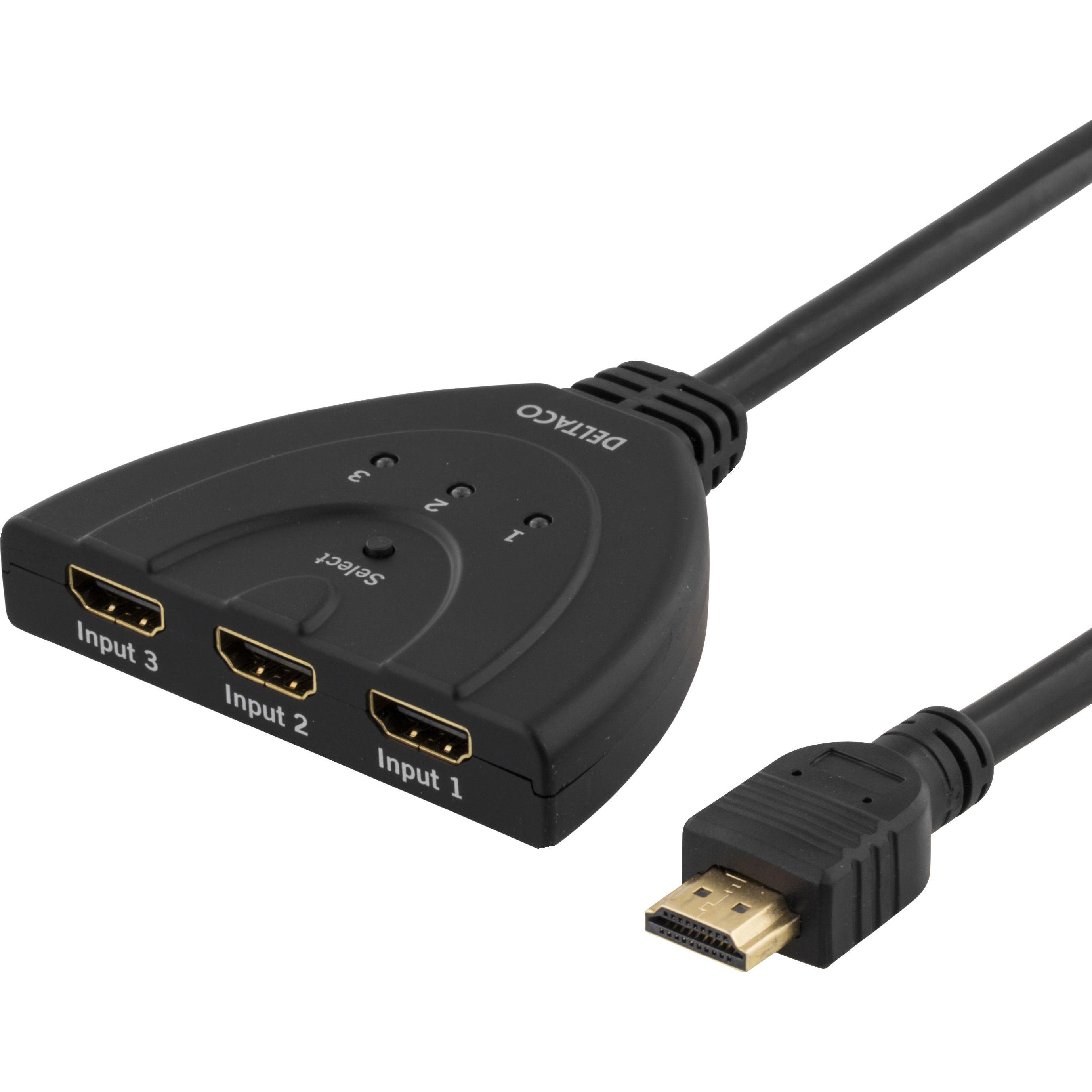 Deltaco hdmi pigtail switch auto/manu hdmi-switch tre till en sv - Digitec