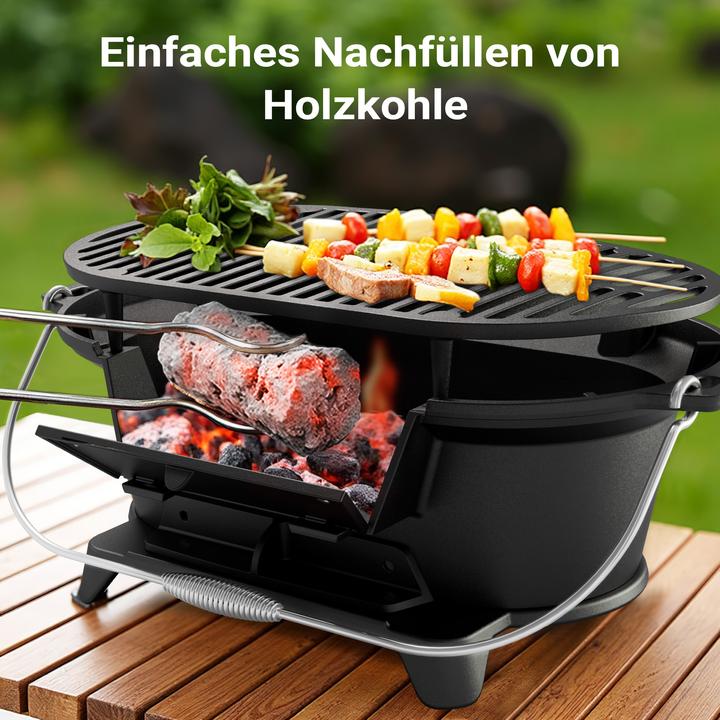 Wiltec Cast Iron Charcoal Grill BBQ Oval Tabletop Barbecue Outdoor ...