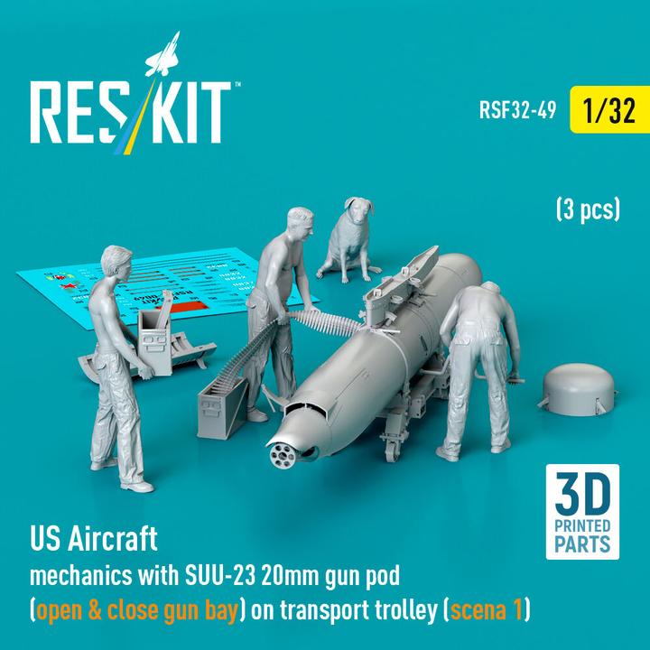 ResKit US Aircraft mechanics with SUU-23 20mm gun pod (open & close gun ...