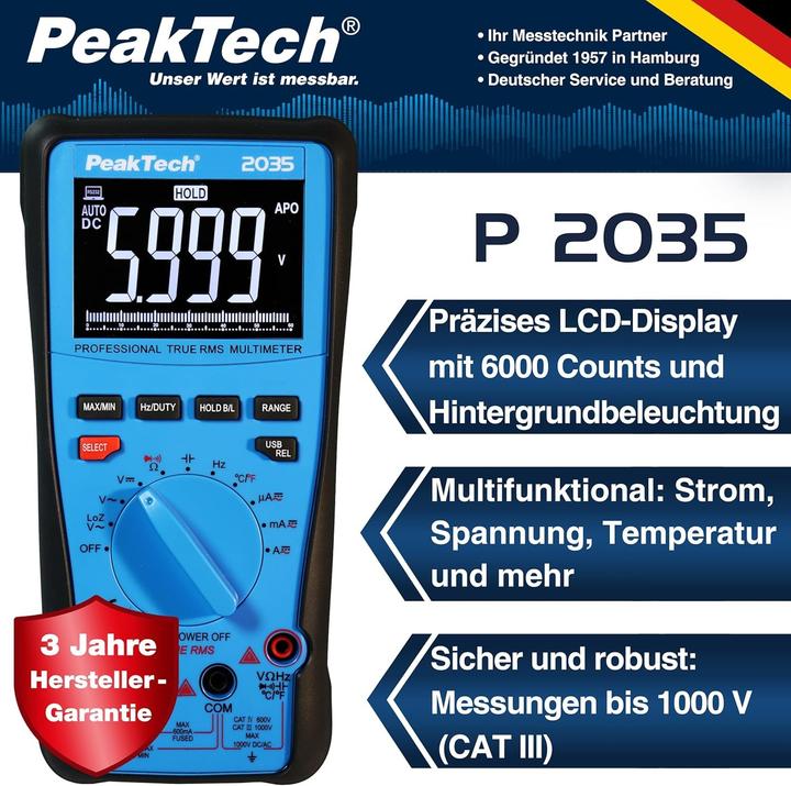 Peaktech Multimeter, digital, 1kV, 20MHz, 60MOhm - kaufen bei Galaxus