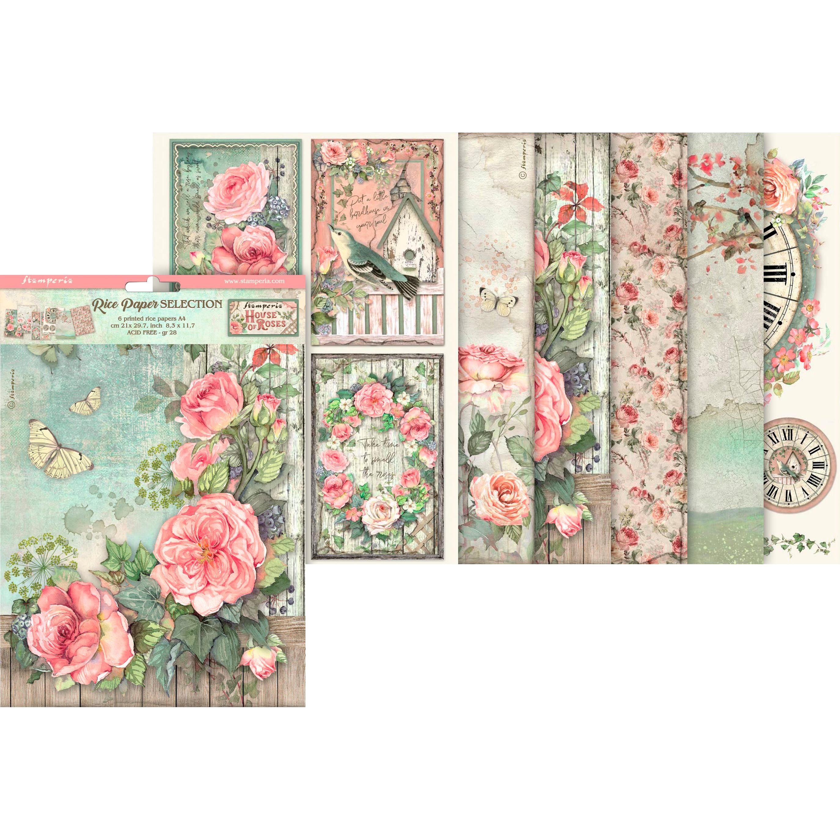 Stamperia Motiv-Strohseiden Sortiment "House of Roses", DIN A4, 6er-Set - Digitec