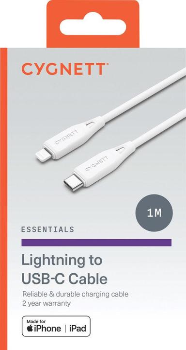 Cygnett Essentials Lightning to USB-C cable, white, 1 m - Galaxus