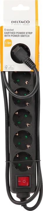 Deltaco GT-0660 power extension 6 AC outlet(s) Indoor Black (6x, CEE 7/ ...